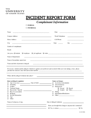 Fillable Online COMPLAINT INCIDENT REPORT FORM Fax Email Print - pdfFiller