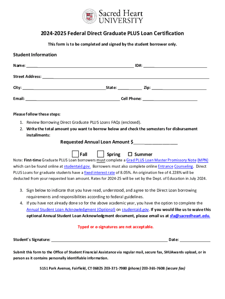 Fillable Online Federal Direct Graduate PLUS Loan Request Form 2024 ...