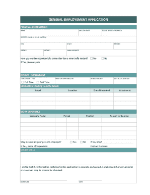 Fillable Online General Employment Application Template - TemplateLab ...