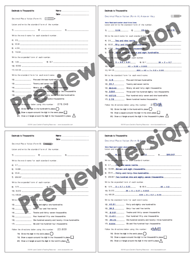Fillable Online 3.1: Decimal Notation and Place Value Fax Email Print - pdfFiller