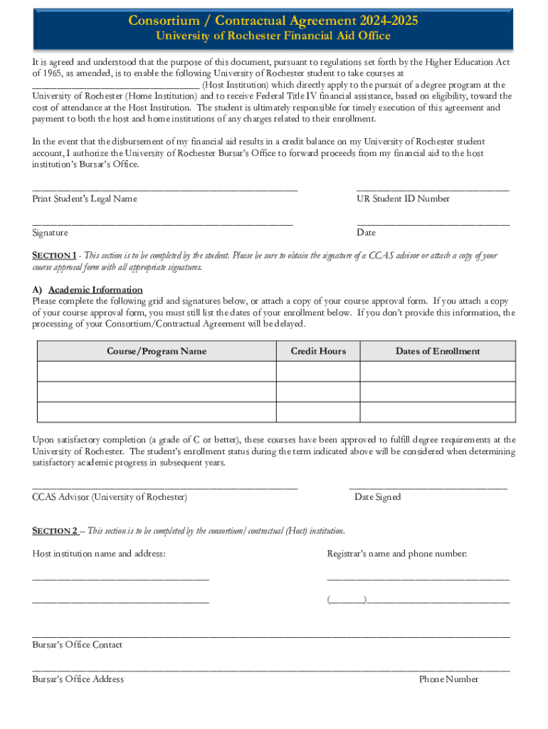 Fillable Online Consortium / Contractual Agreement 2024-2025 - University of ... Fax Email Print ...
