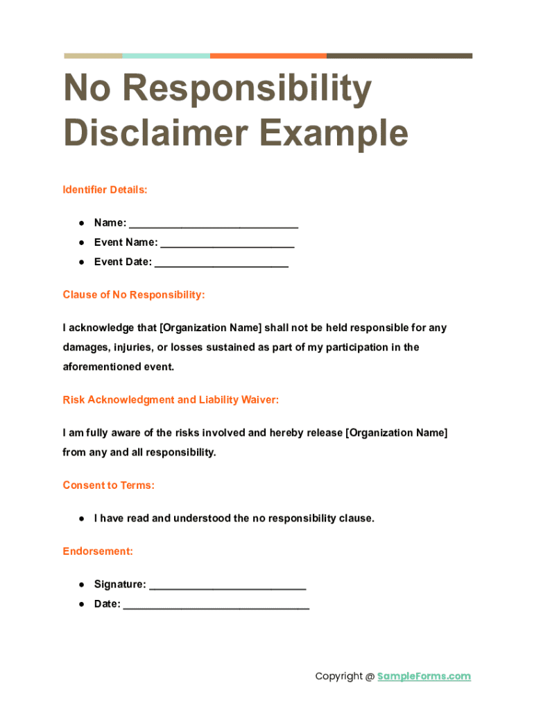 Fillable Online No Responsibility Disclaimer Example Fax Email Print ...
