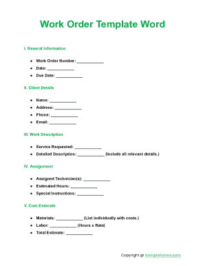 Fillable Online Work Order Template Word Fax Email Print - pdfFiller