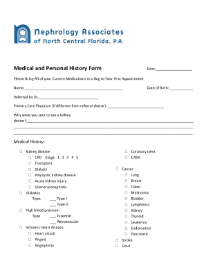 Fillable Online Medical and Personal History Form Fax Email Print ...