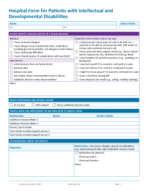 Fillable Online Hospital Form for Patients with IDD. Health Care for Adults with Intellectual ...