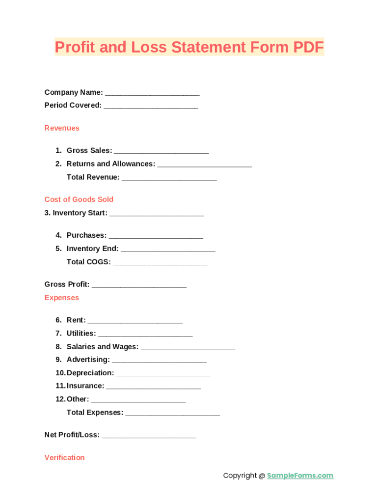 Profit and Loss Statements Doc Template | pdfFiller