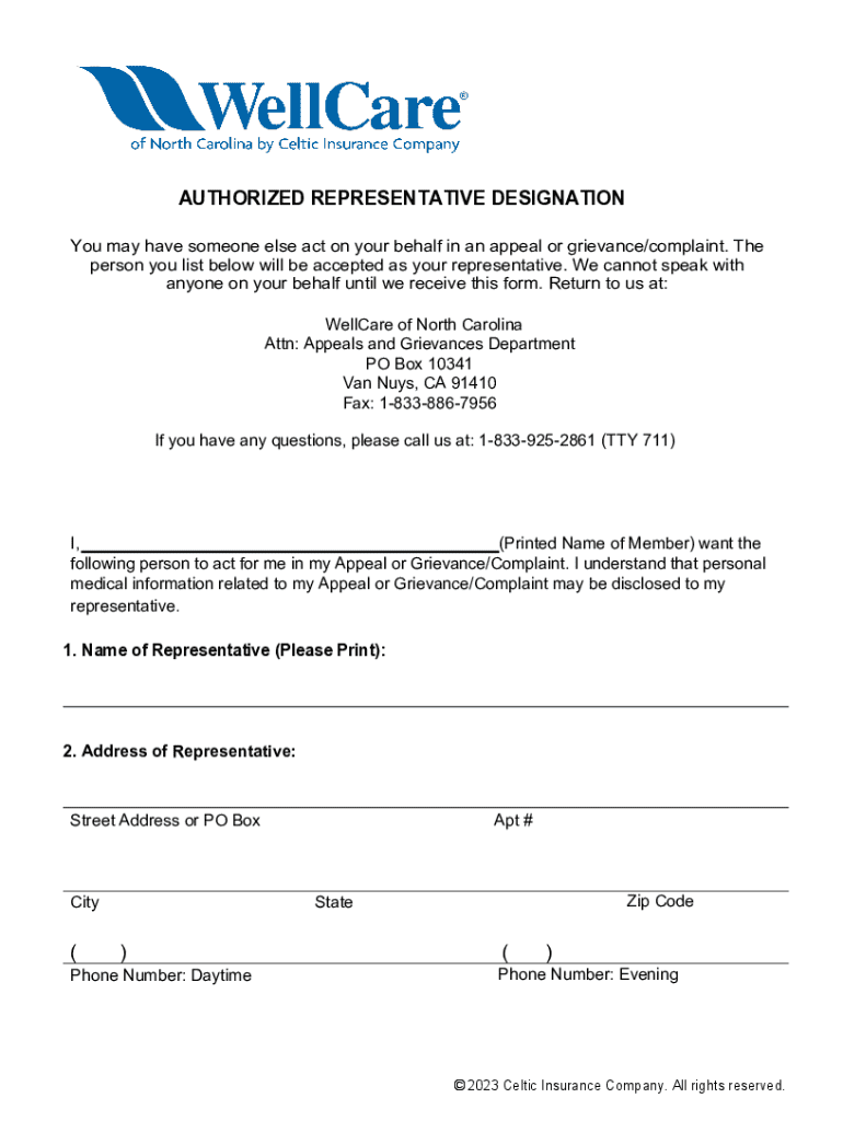 Fillable Online WCNC - Authorized Representative Designation Form ...
