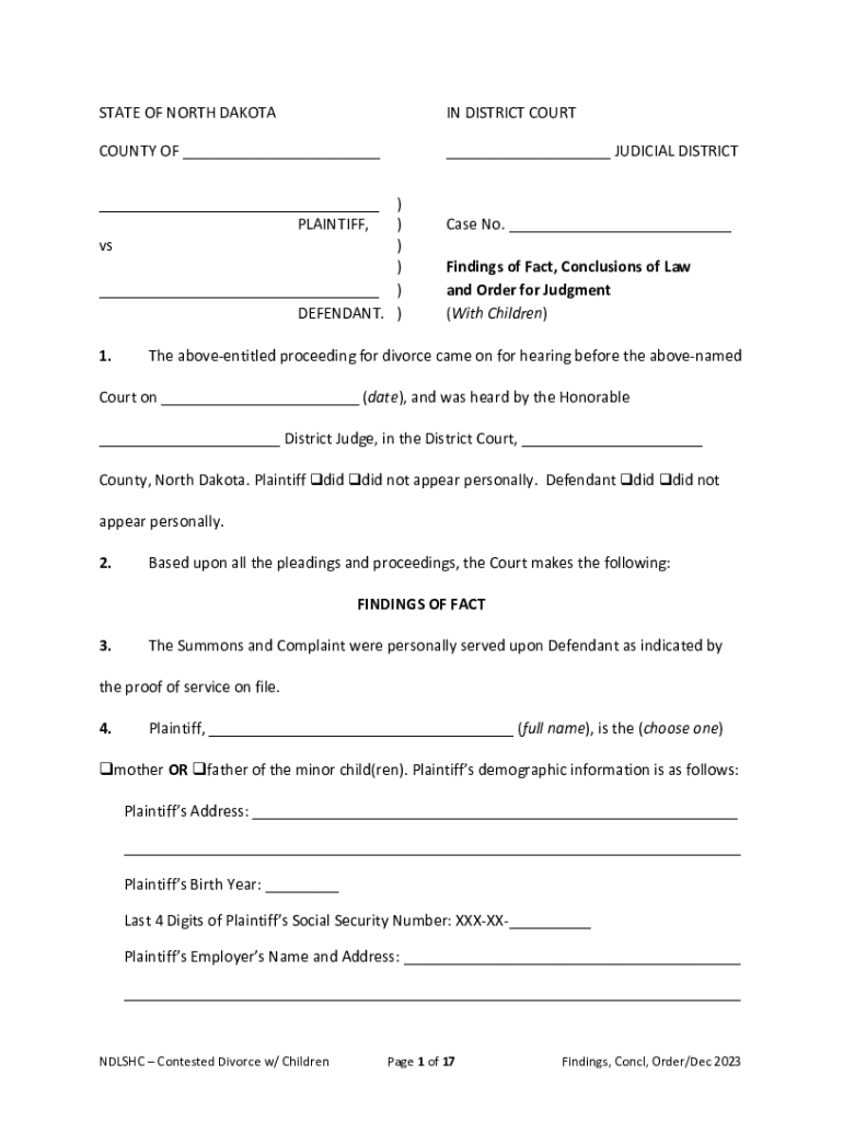 Fillable Online FINDINGS OF FACT AND CONCLUSIONS OF LAW: FORM ... Fax ...