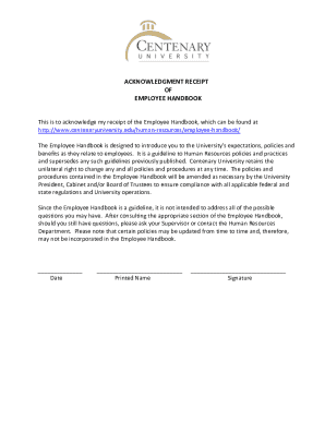 Fillable Online Employee Handbook Acknowledgement Receipt Digital ...