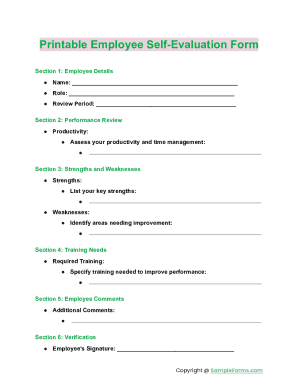 Fillable Online Printable Employee Self-Evaluation Form Fax Email Print ...