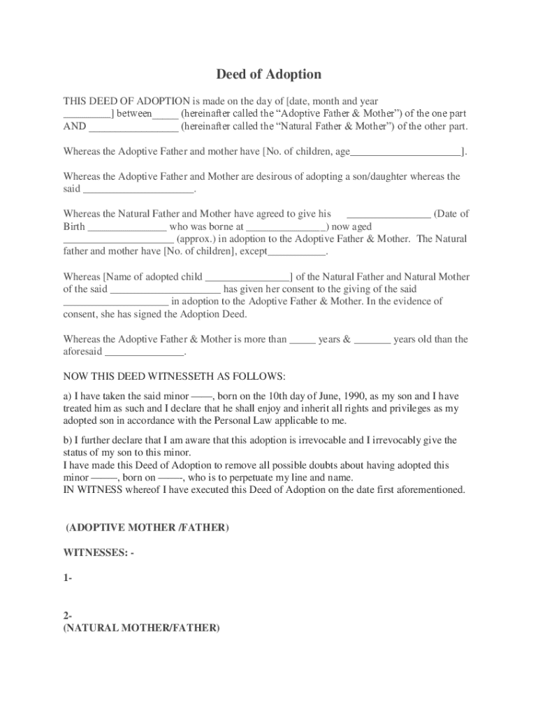 Fillable Online Deed of Adoption Fax Email Print - pdfFiller