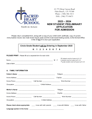 Fillable Online New Student Application - Sacred Heart College Fax Email Print - pdfFiller
