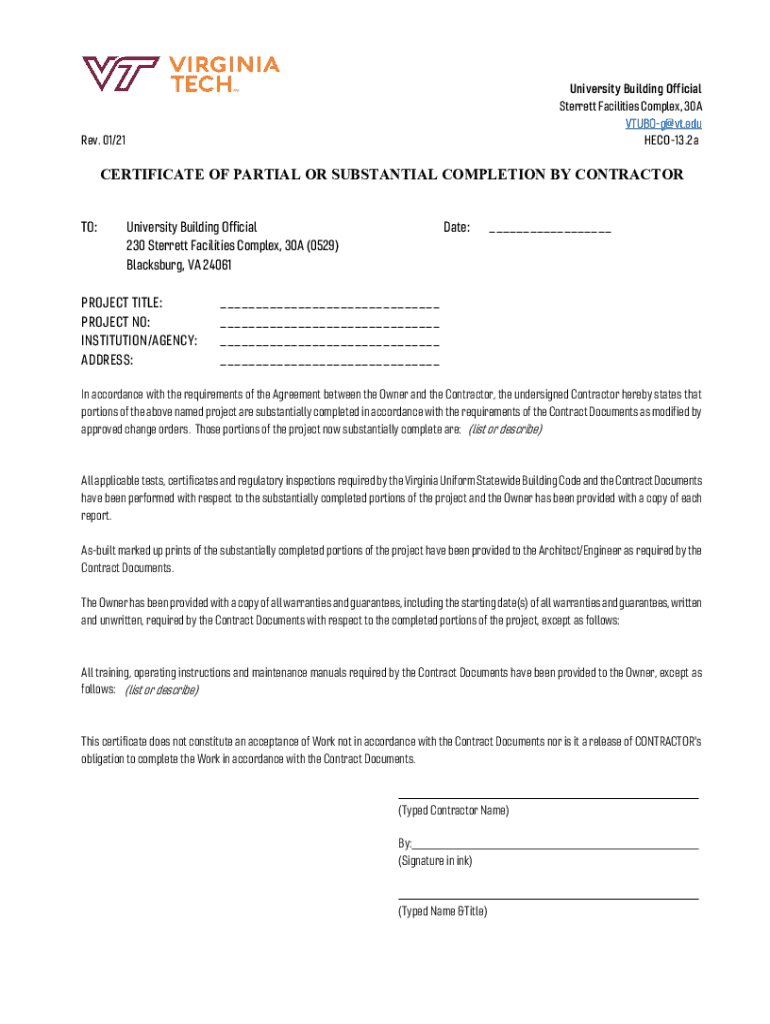 Fillable Online CERTIFICATE OF PARTIAL OR SUBSTANTIAL ... Fax Email ...