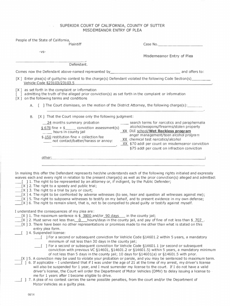 Fillable Online Misdemeanor Advisement of Rights, Waiver & Plea Form ...