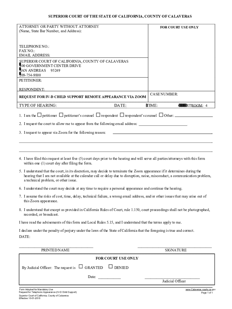 Fillable Online Request for Remote Appearance (IV-D Child Support) Fax ...
