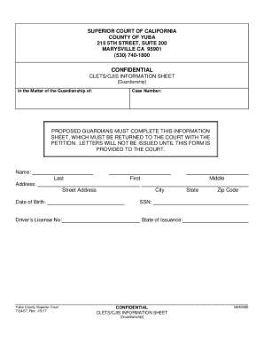 Fillable Online CLETS/CJIS INFORMATION SHEET Fax Email Print - pdfFiller