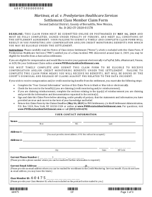Fillable Online PHS Settlement - Claim Form Fax Email Print - pdfFiller
