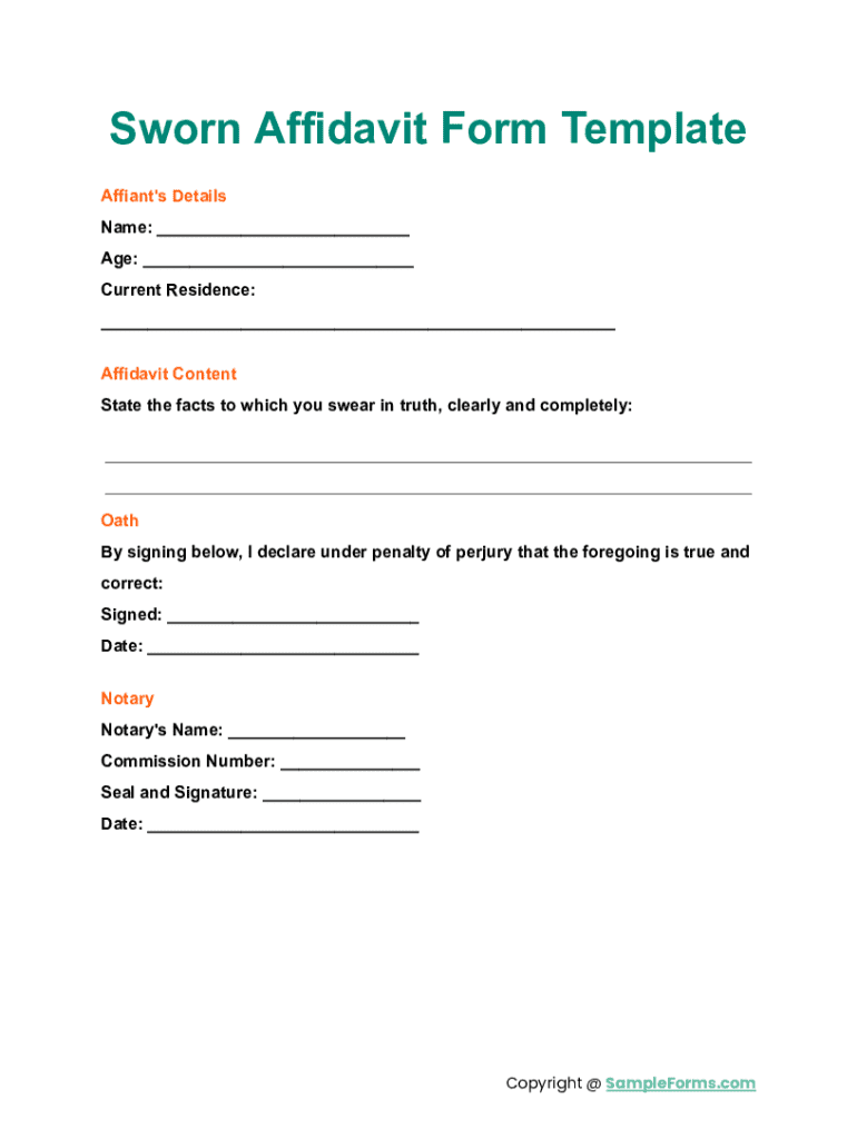 Fillable Online Sworn Affidavit Form Template Fax Email Print - pdfFiller