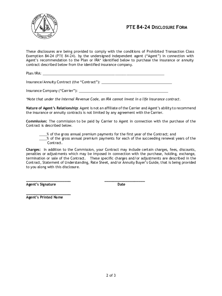 Fillable Online pte 84-24 disclosure form instructions Fax Email Print ...