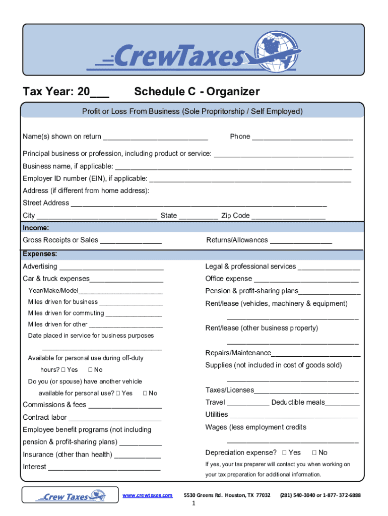 Fillable Online Schedule C - Organizer - printable Fax Email Print ...