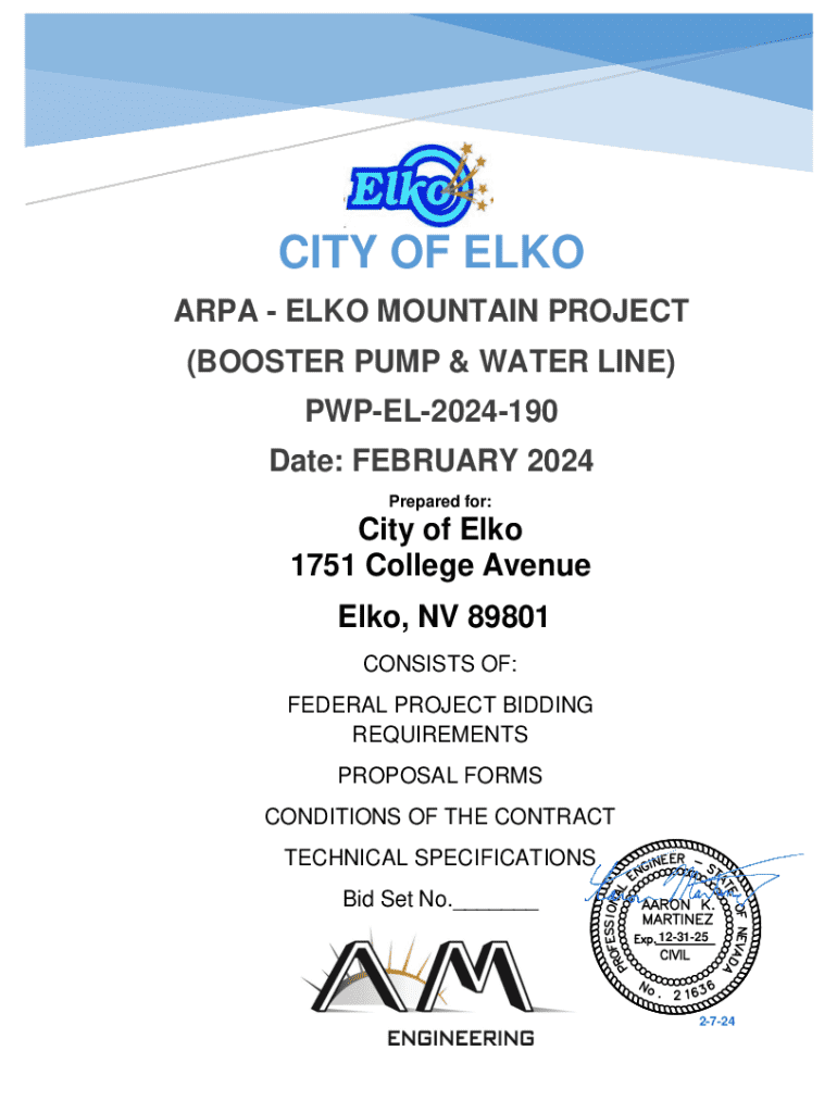 Fillable Online Elko Mountain Project (Booster Pump & Water Line) - 5313230 Fax Email Print ...