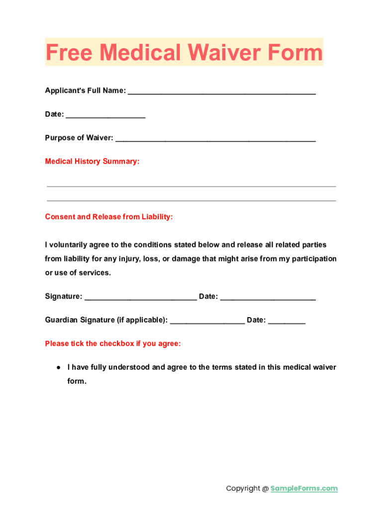 Fillable Online Free Medical Waiver Form Fax Email Print - pdfFiller