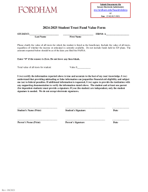 Fillable Online 2024-2025 Student Trust Fund Value Form Fax Email Print ...