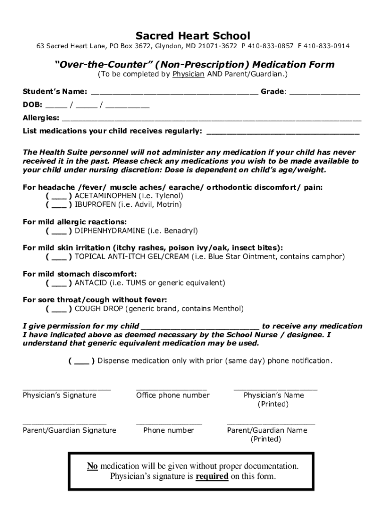 Fillable Online Over-the-Counter (Non-Prescription) Medication Form Fax ...