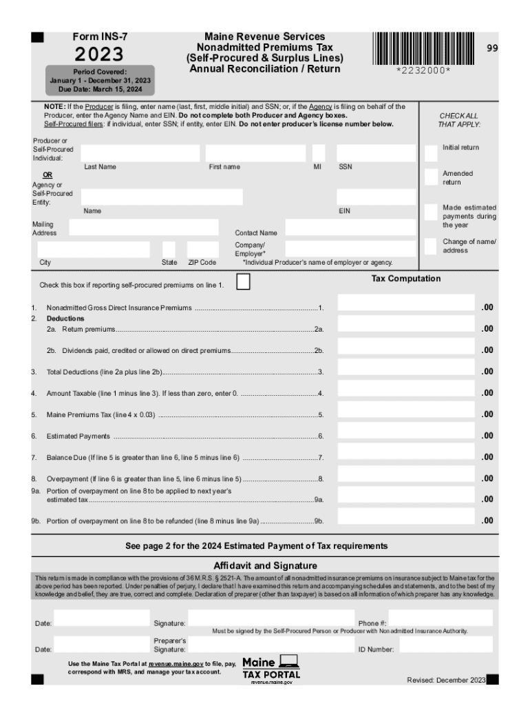 Fillable Online 2023 Form INS-7 Fax Email Print - pdfFiller