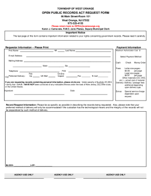 Fillable Online OPRA Request Form Open Public Records A Fax Email Print ...