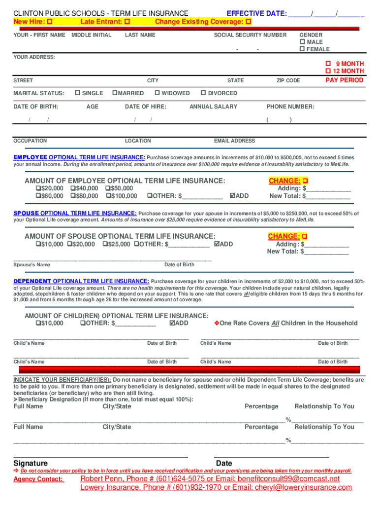 Fillable Online KLLM OWNER OPERATOR TERM LIFE INSURANCEENROLLMENT FORM Fax Email Print - pdfFiller