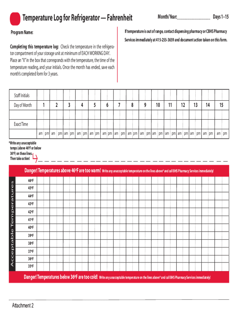 Fillable Online F Temperature Recording Form for Freezer - Fahrenheit ...