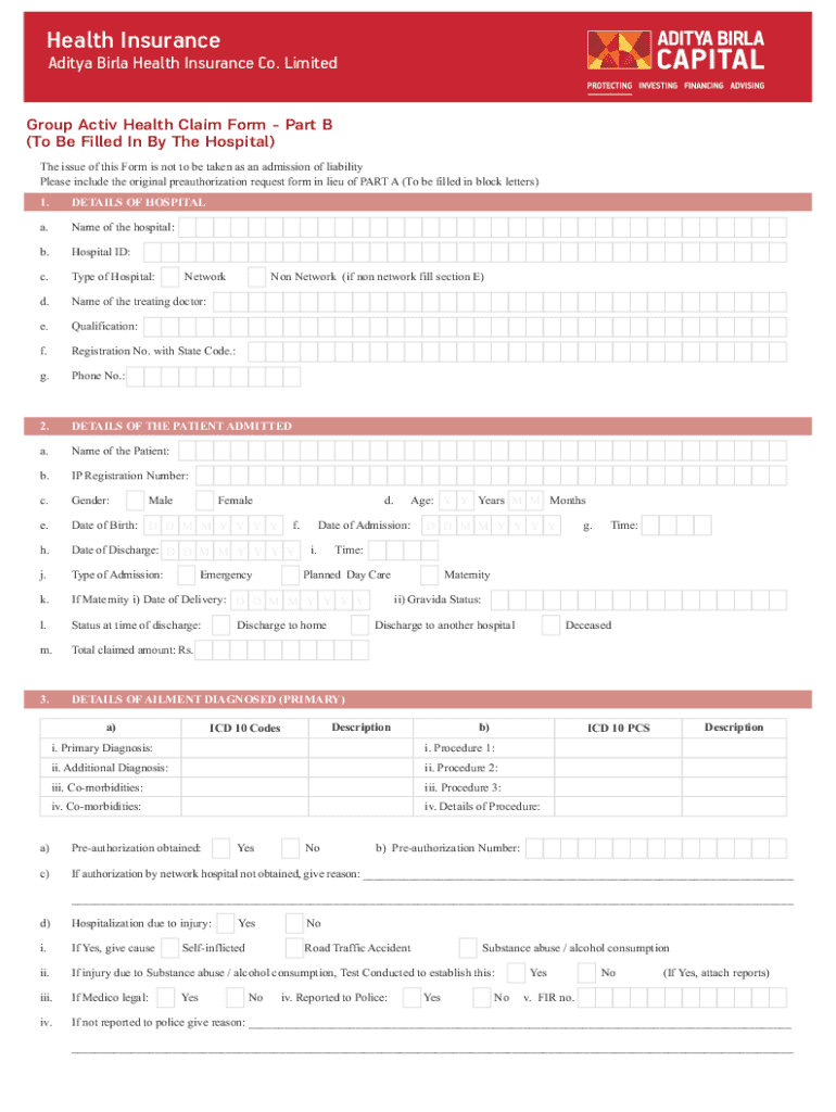 Fillable Online Activ Health - Claim Form Part-B.cdr Fax Email Print ...