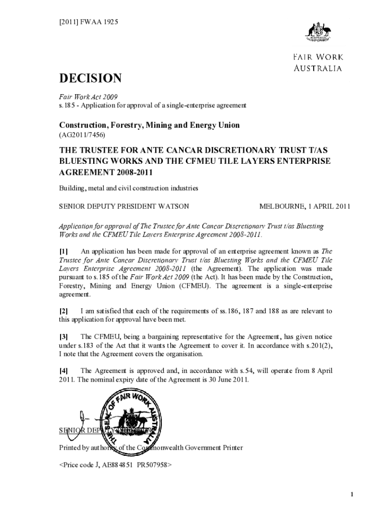 Fillable Online Fair Work (Statement of Principles on Genuine Agreement ...
