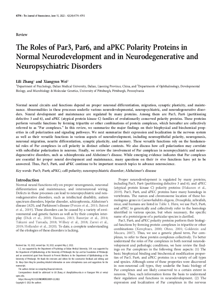 Fillable Online The Roles of Par3, Par6, and aPKC Polarity Proteins in ...