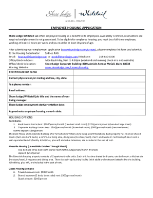 Fillable Online EMPLOYEE HOUSING APPLICATION Fax Email Print - pdfFiller