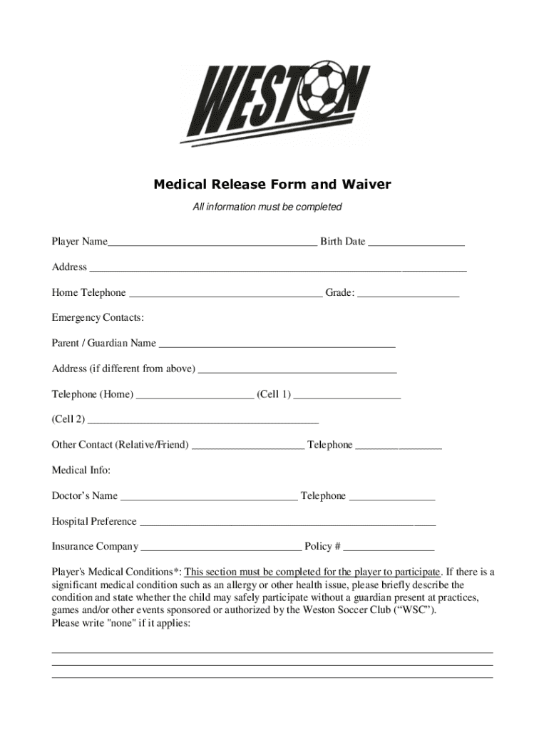 Fillable Online Medical Release Form and Waiver Fax Email Print - pdfFiller