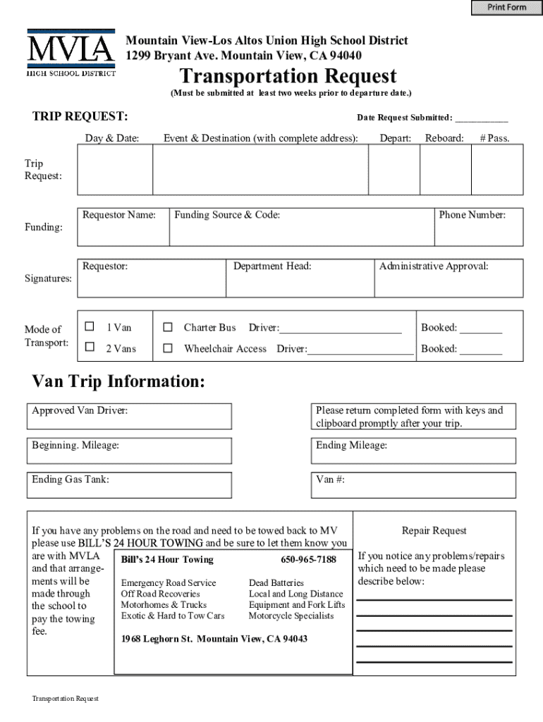 Fillable Online Transportation Request Form (1).pdf Fax Email Print ...