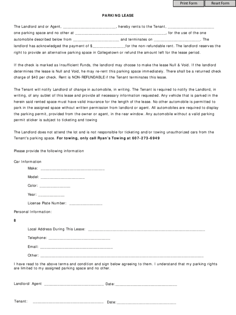 Fillable Online Free Parking Space Lease Agreement Template - PDF Fax ...