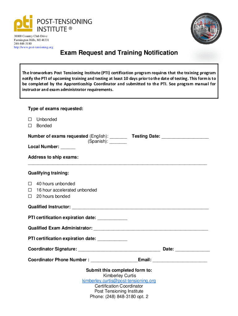 Fillable Online PTI Online Recertification Exam Form Fax Email Print ...