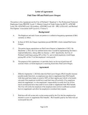 Fillable Online Letter of Agreement Paid Time Off and Paid Leave Oregon ...
