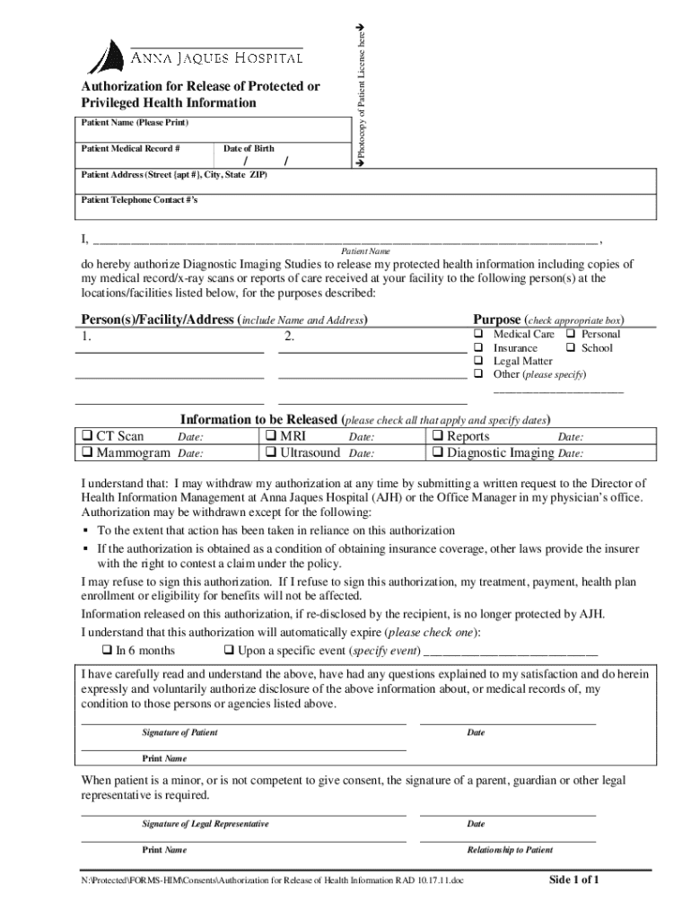 Fillable Online AJH Radiology Authorization Form. AJH Radiology ...