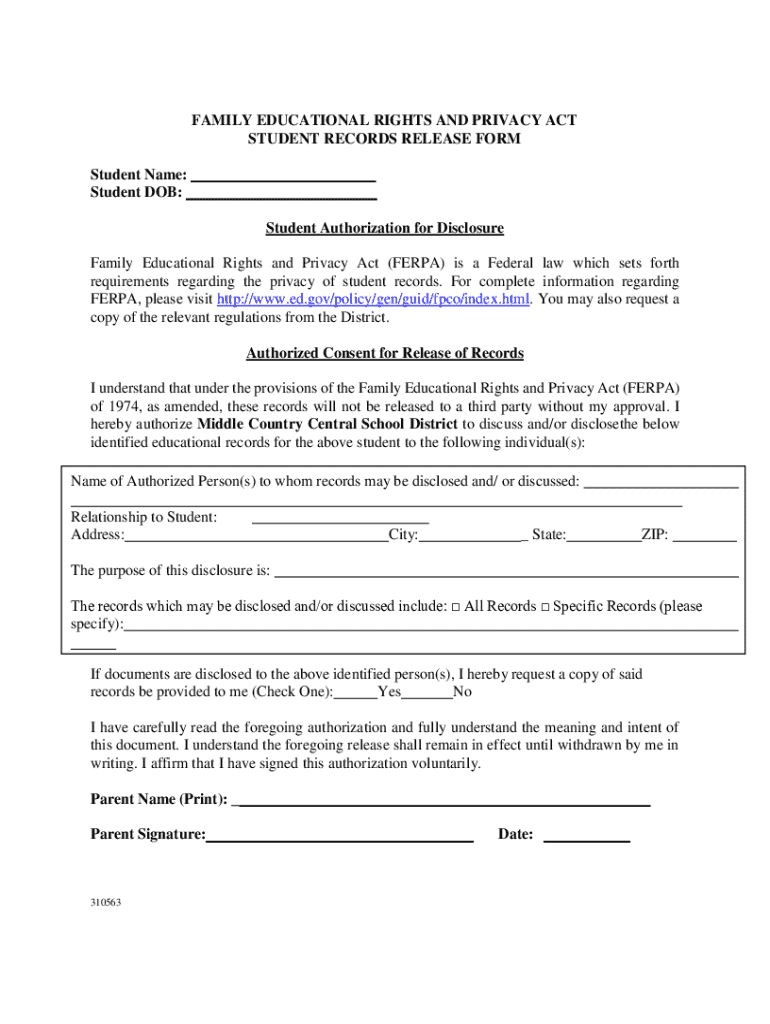 Fillable Online Federal Educational Rights and Privacy Act (FERPA) Fax Email Print - pdfFiller