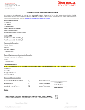 Fillable Online Resource Consulting Field Placement Form Fax Email ...