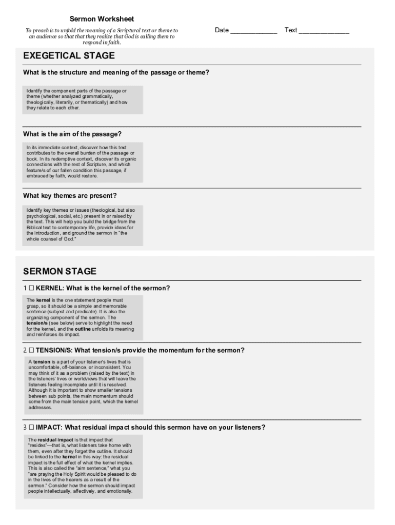 Fillable Online Sermon Worksheet updated.docx Fax Email Print - pdfFiller