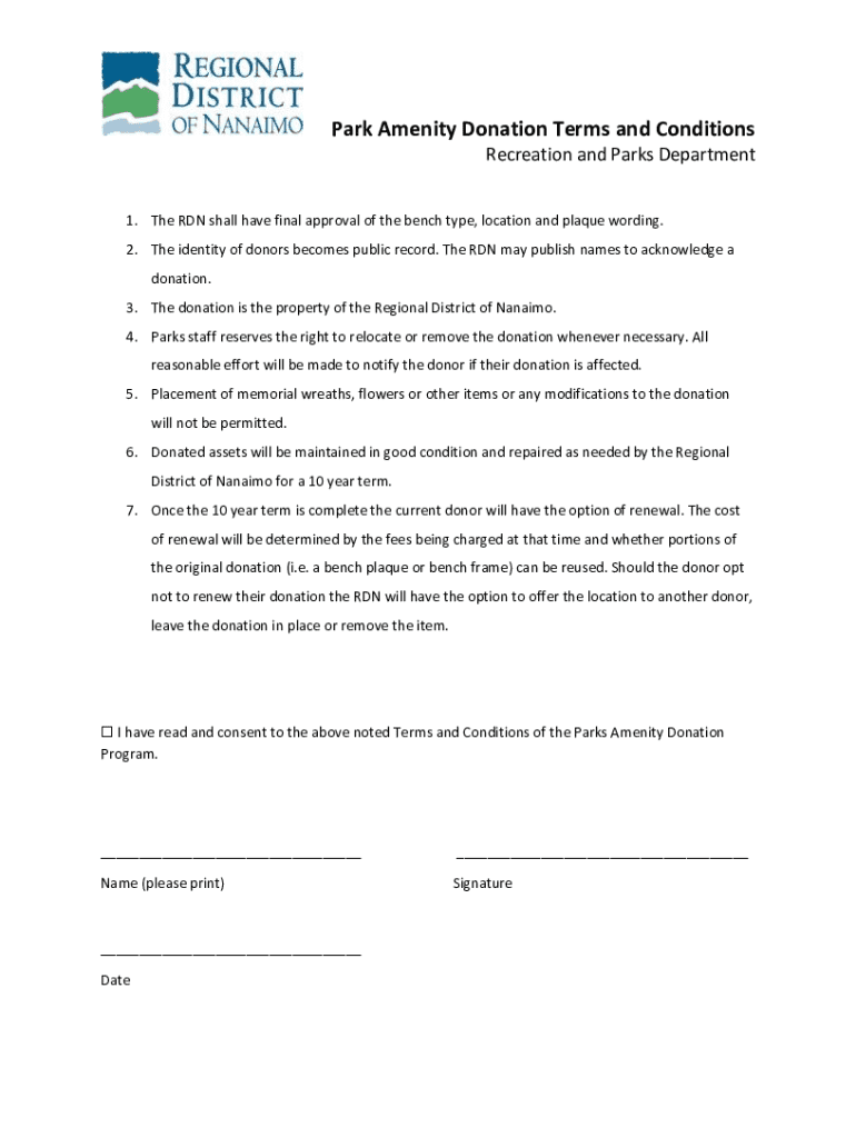 Fillable Online Park Amenity Donation Application Form Fax Email Print ...