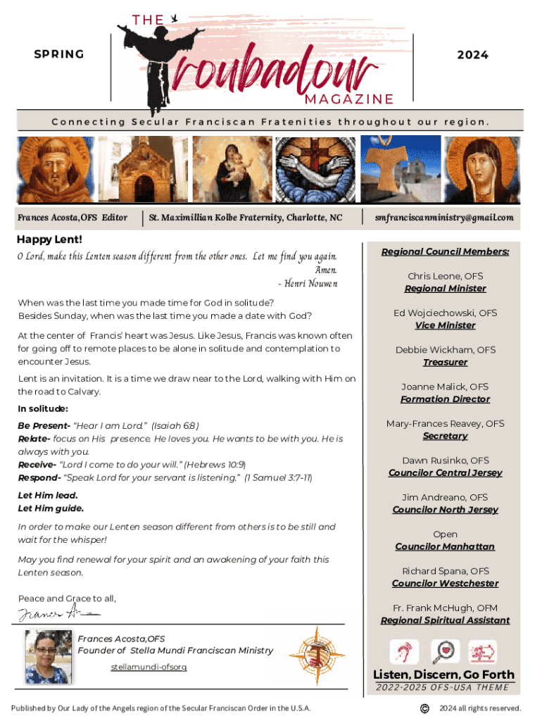 Fillable Online St. Maximilian Kolbe Region of the Order of Franciscan ...