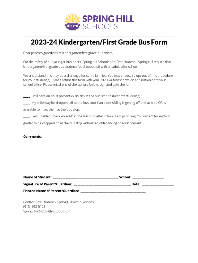 Fillable Online 2023-24 Kindergarten/First Grade Bus Form Fax Email ...