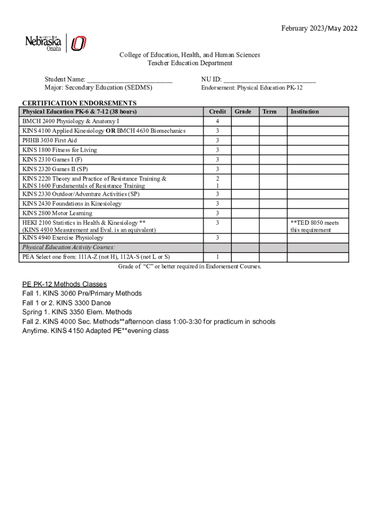 Fillable Online Physical Education, B.S. Ed. - UNM College of Education Fax Email Print - pdfFiller