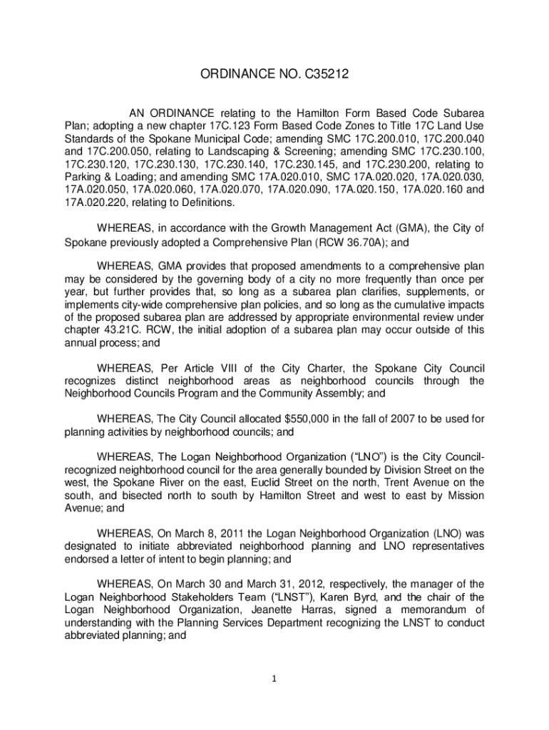 Fillable Online ORD35212 Hamilton Form Based Code Subarea Plan SMC Changes. Hamilton Form Based ...